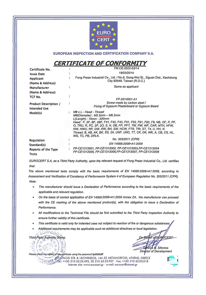 Fong Prean - Screw Manufacturing Certification - High Production ...